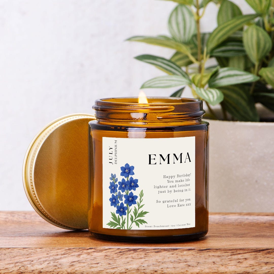 Personalised Birth Flower Candle – Custom Name, Birth Month, and Scent ...
