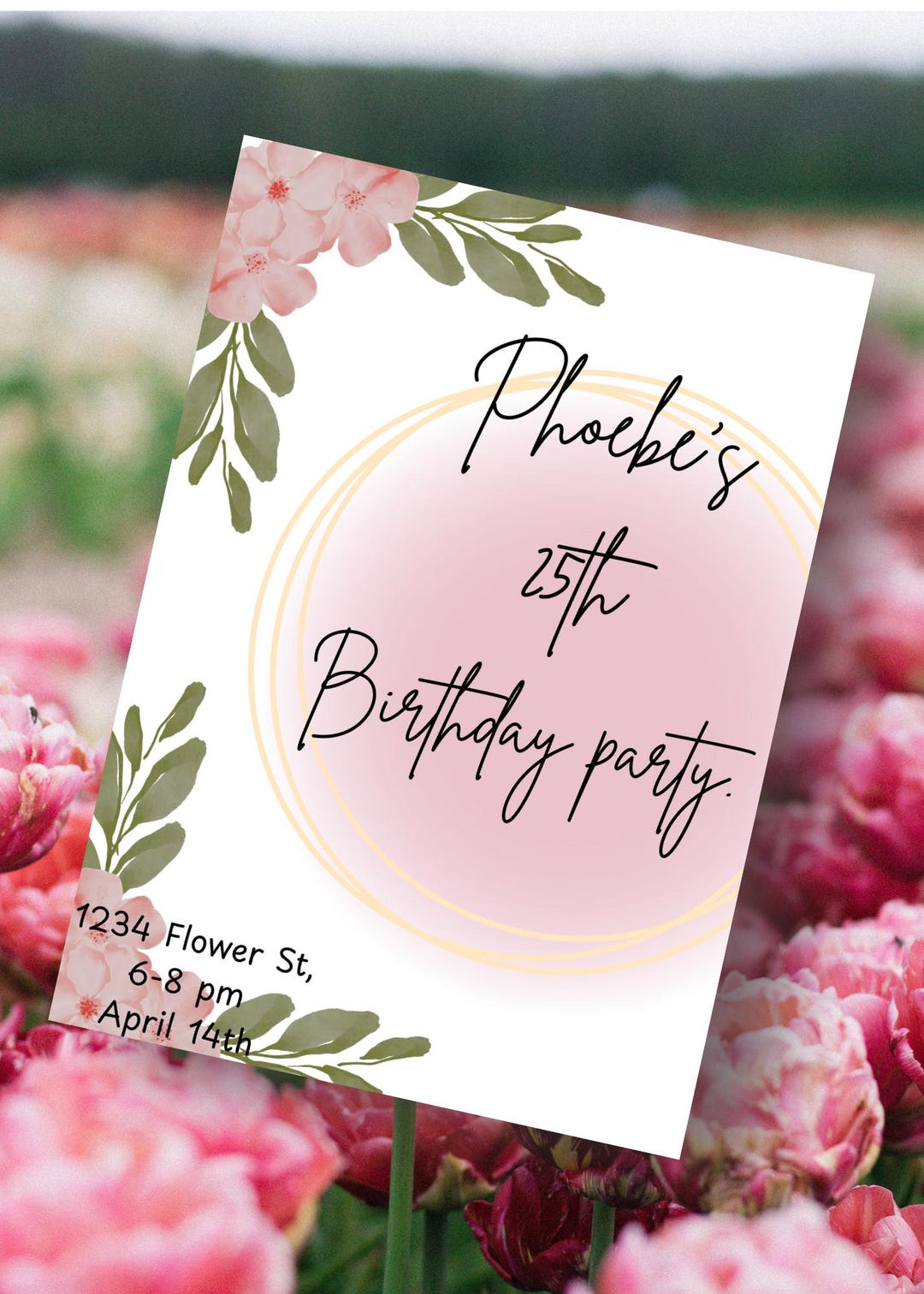 Pink Flowers Birthday Party Invitation Template Editable Template. - Etsy