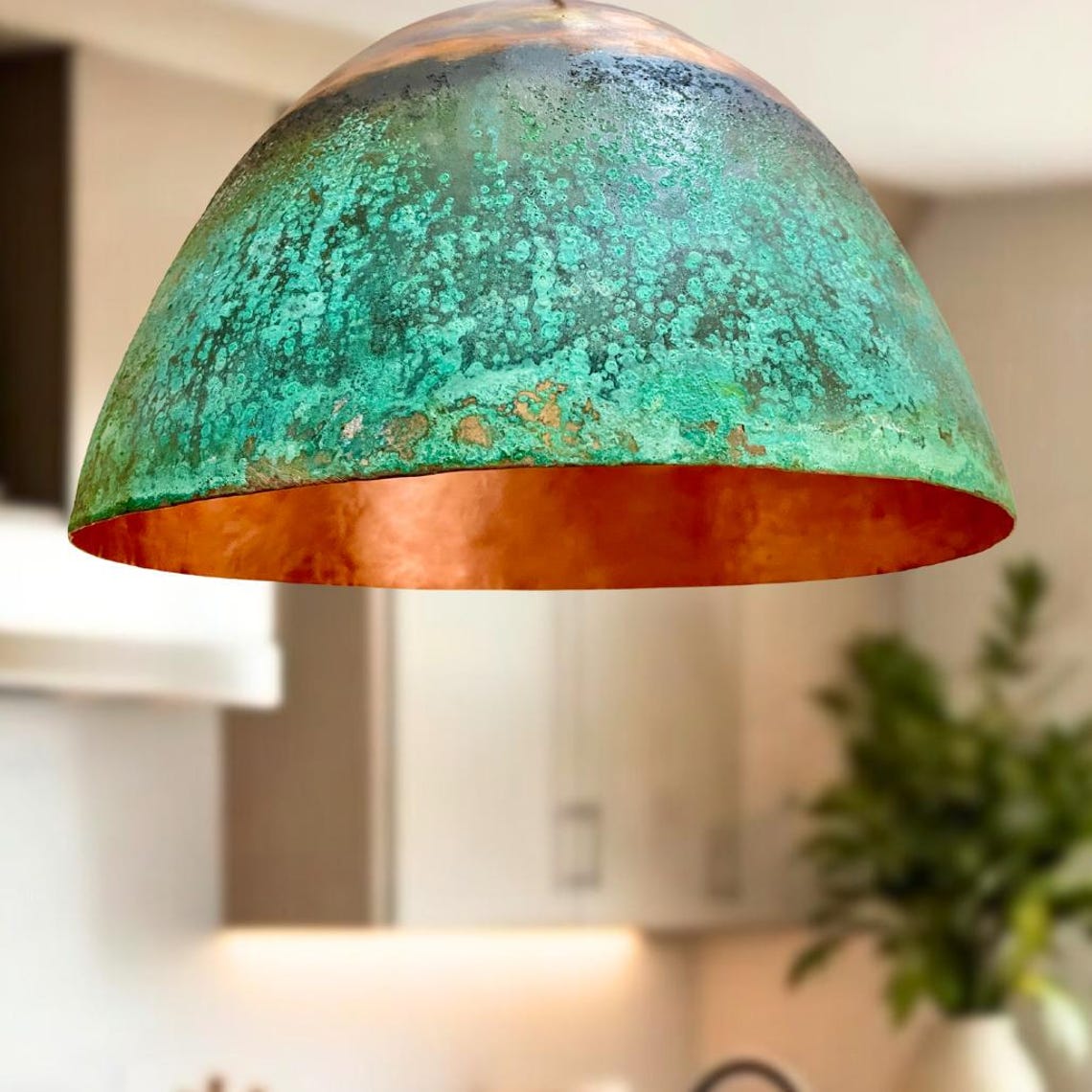 Verdigris Copper Dome Pendant Lights: Handcrafted Kitchen Island ...