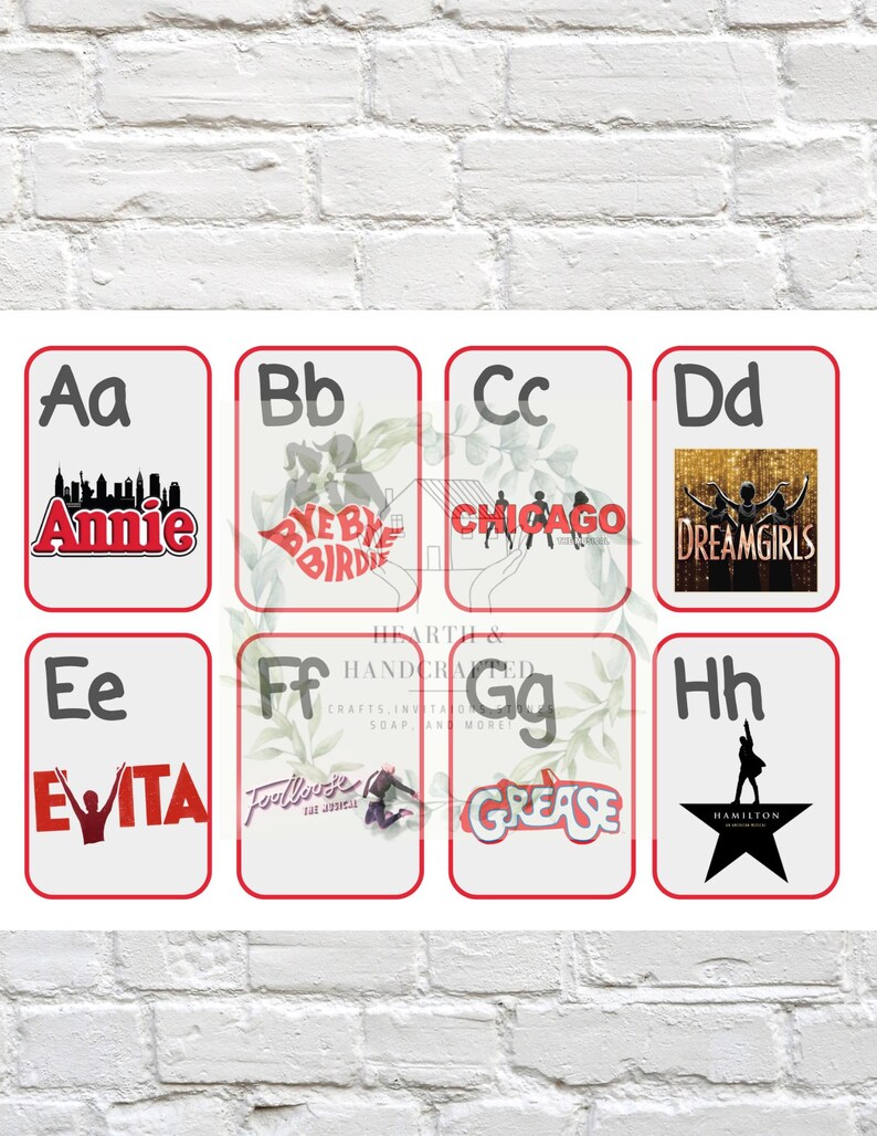 Broadway Musical Alphabet Flashcards - Etsy