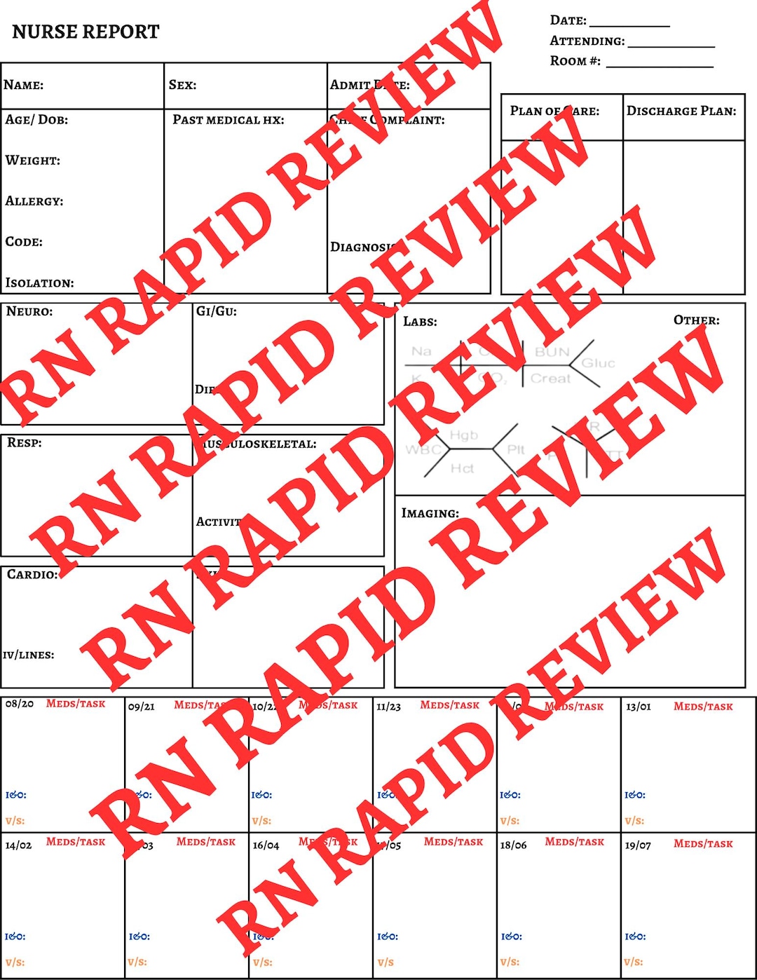 Hourly Nurse Report Sheet – Printable Clinical Report for Nurses, RN ...