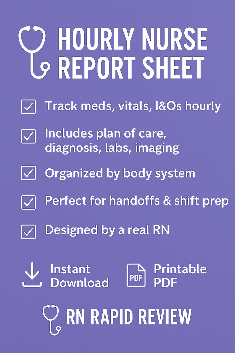 Nurse Report Sheet With Hourly Rounding: Printable RN Handoff Notes ...