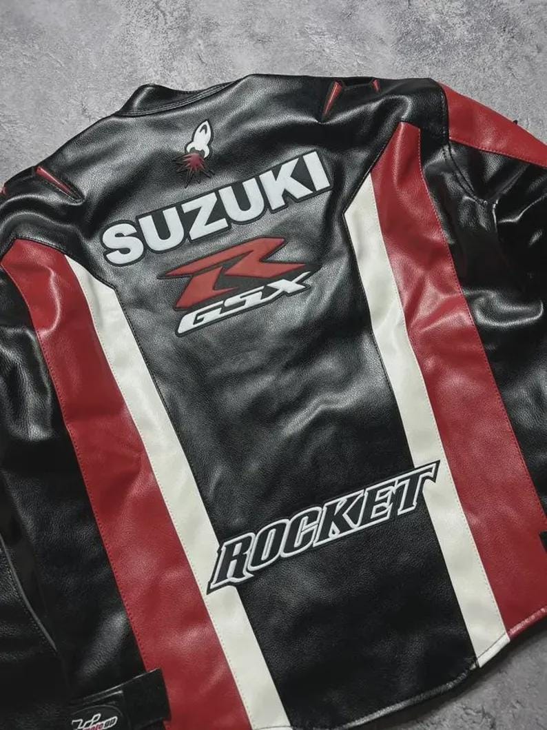 Suzuki Moto Leather Motorcycle Jacke CE Armor, Cowhide Biker Gear ...