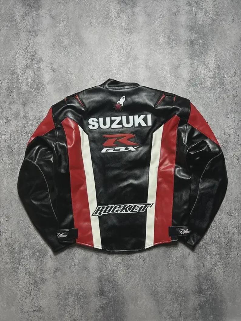 Suzuki Moto Leather Motorcycle Jacke CE Armor, Cowhide Biker Gear ...