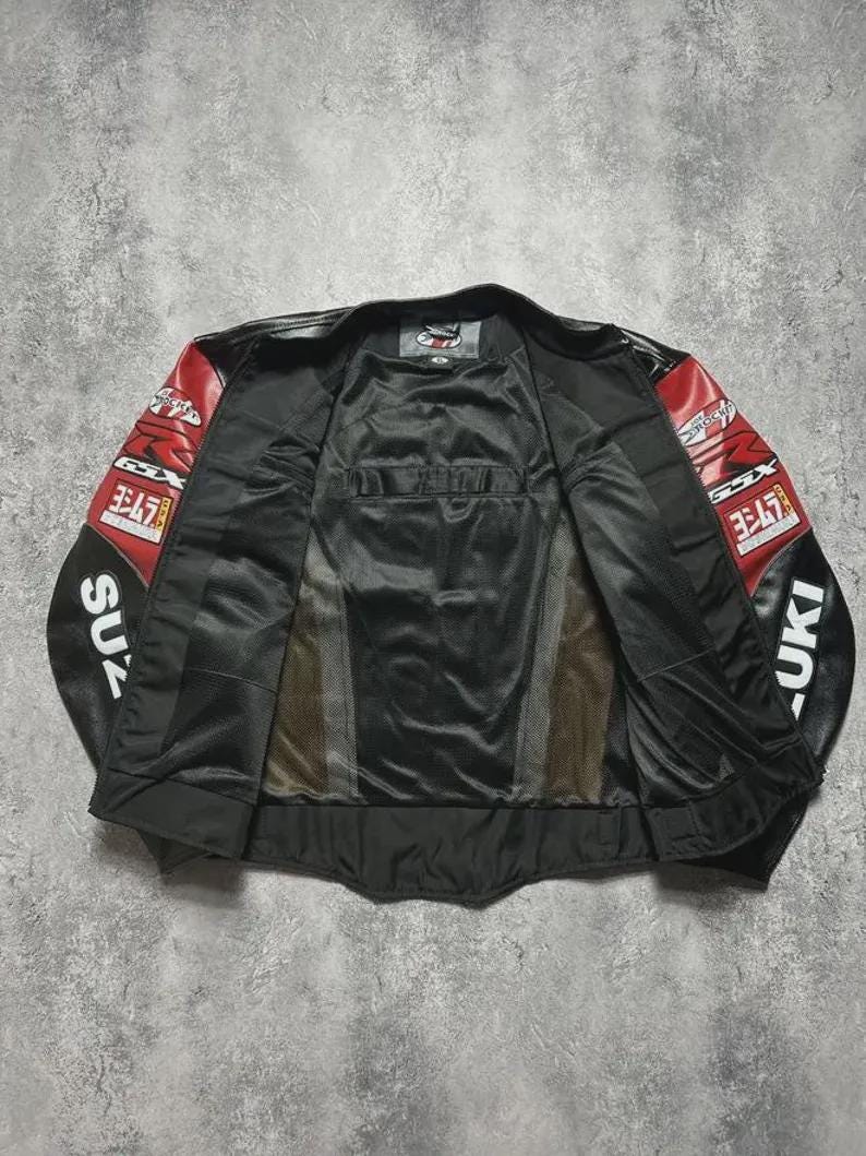 Suzuki Moto Leather Motorcycle Jacke CE Armor, Cowhide Biker Gear ...