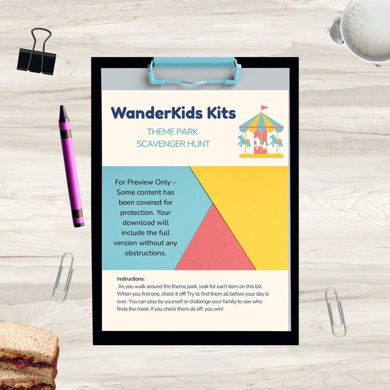 Theme Park Scavenger Hunt for Kids | Printable Travel Activity | Ages 3 ...