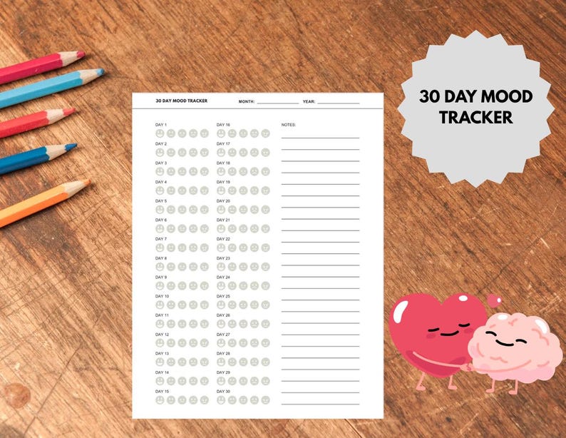 Printable 30-day Mood Tracker | Daily Emotion & Feelings Log | Self ...