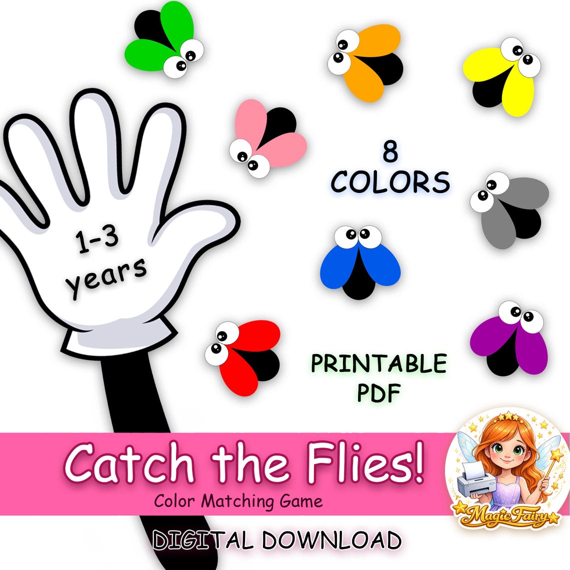 Catch the Flies! Color Matching Game Printable | Toddler Fine Motor ...