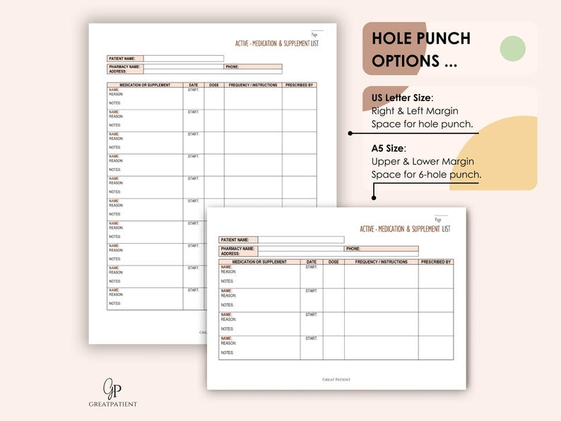 Detailed Medication List Printable | Supplements Log | Prescription ...