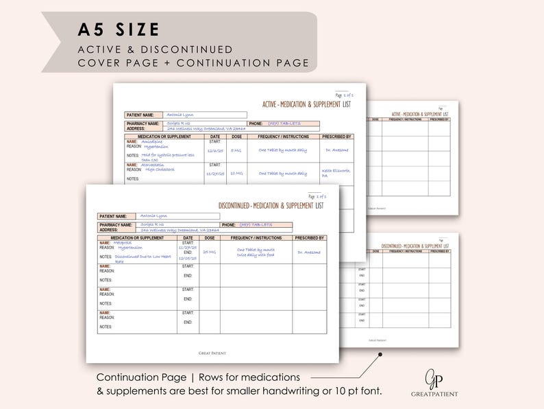 Detailed Medication List Printable | Supplements Log | Prescription ...