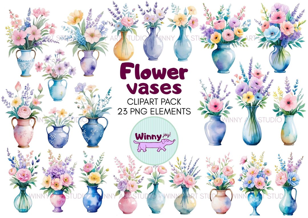 Flower Vases Clipart Pack, Clipart for Commercial Use, Transparent Pngs ...