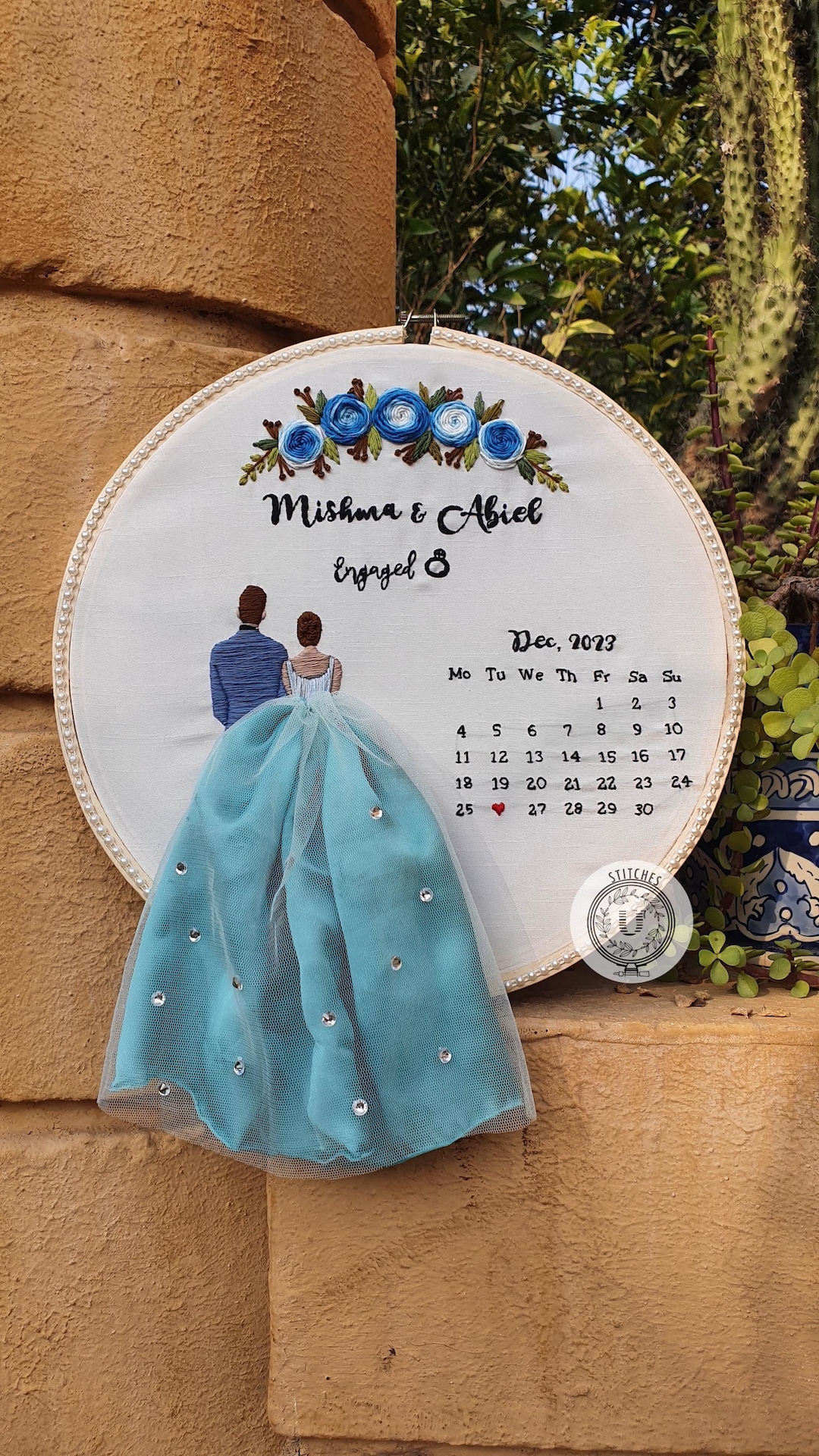 Custom Engagement Date Hoop – 3D Couple Embroidery With Calendar - Etsy