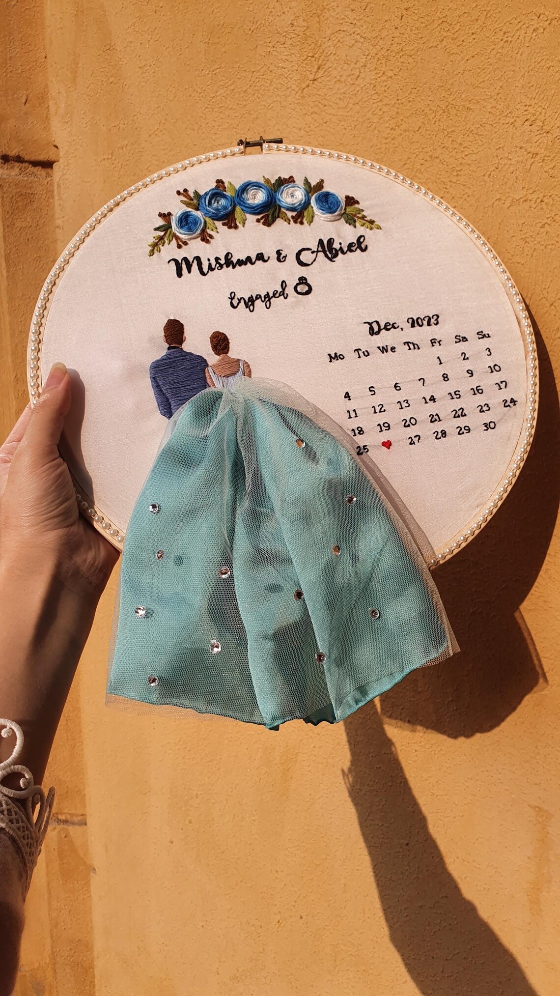 Custom Engagement Date Hoop – 3D Couple Embroidery With Calendar - Etsy