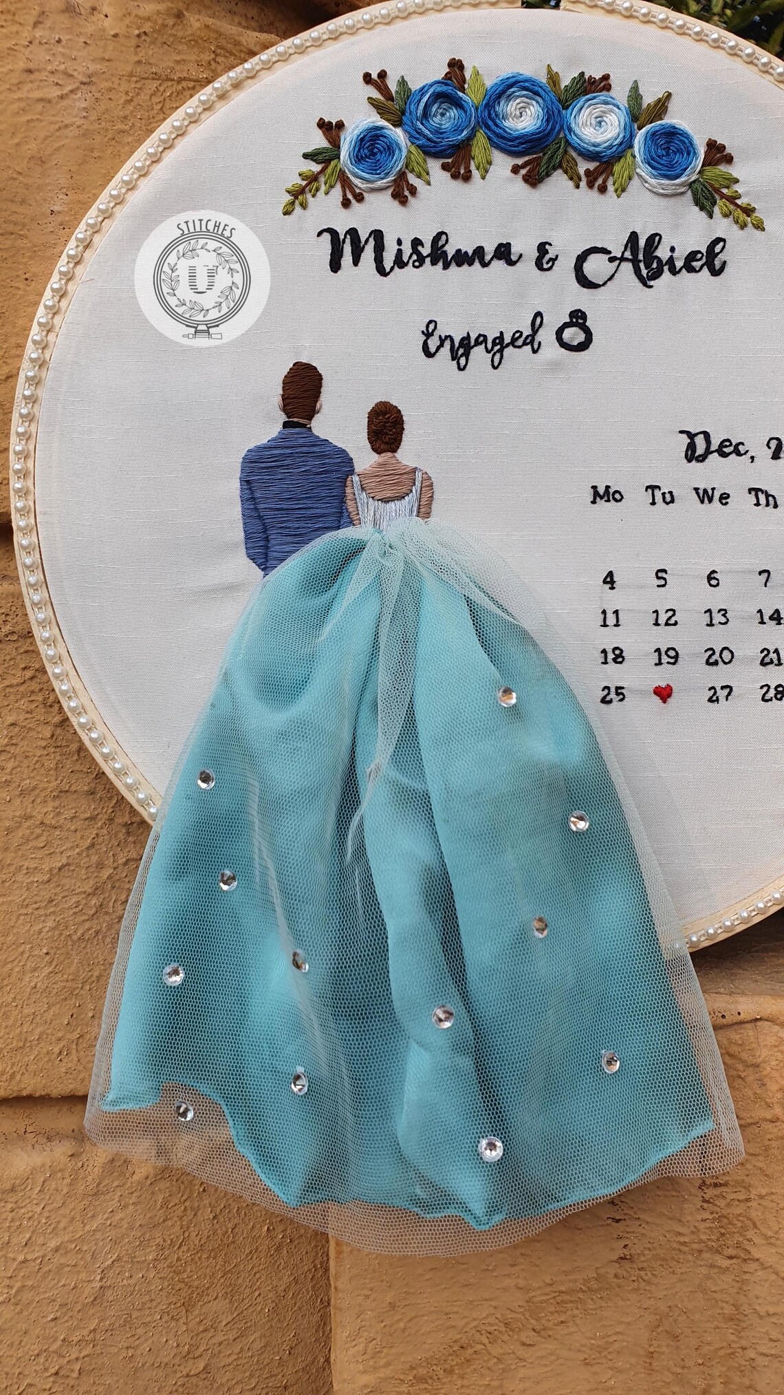 Custom Engagement Date Hoop – 3D Couple Embroidery With Calendar - Etsy