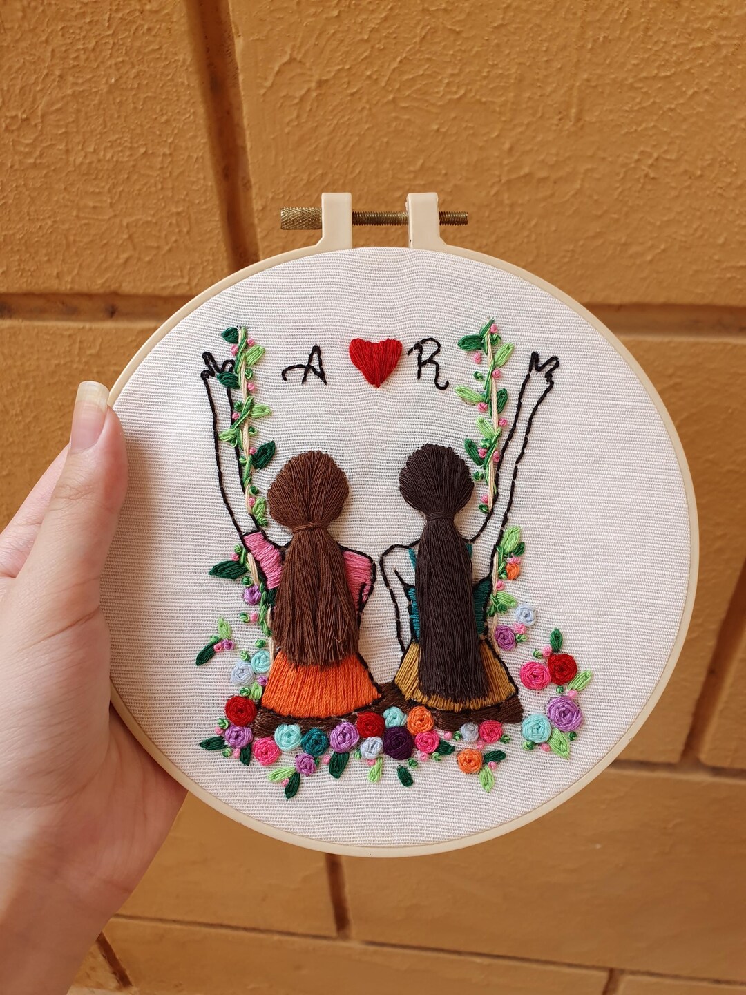 Personalized Best Friend Embroidery Hoop – Hand-stitched Floral Swing ...