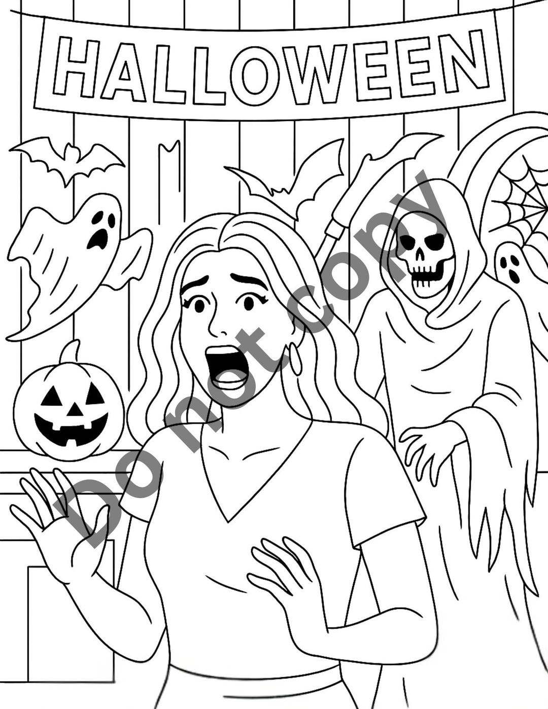 Fall Coloring Page: Halloween Haunted House Party Scare - Printable PDF ...