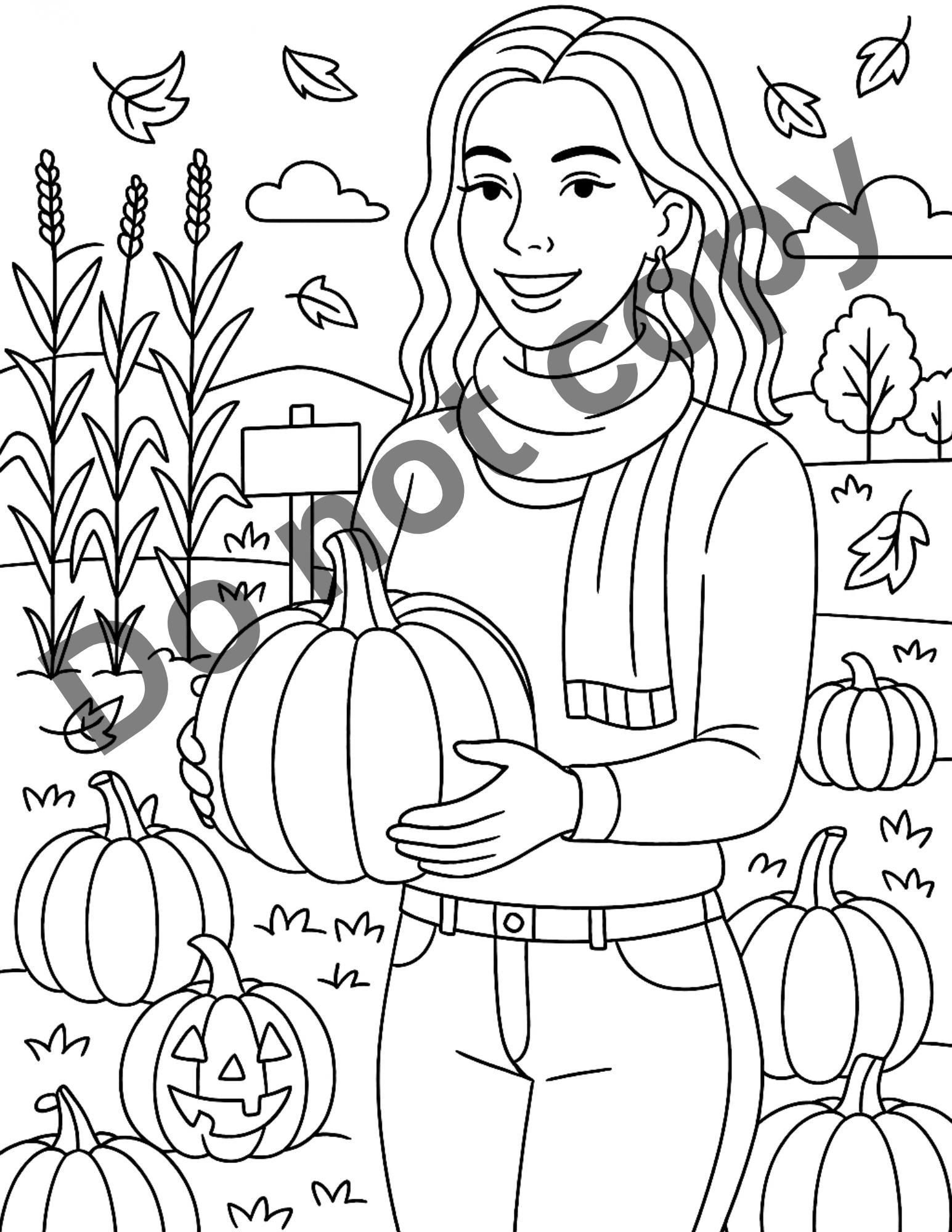 Autumn Pumpkin Patch Coloring Page for Adults: Relaxing Art (PDF ...