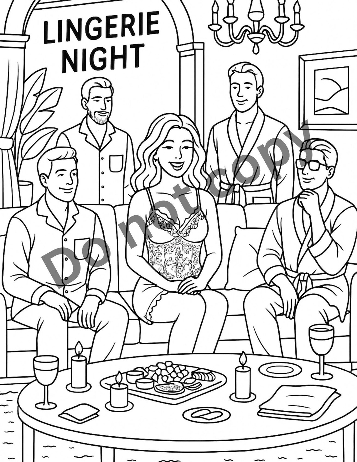 Coloring Page for Adults – Woman on Dating Show – Lingerie Date Night ...