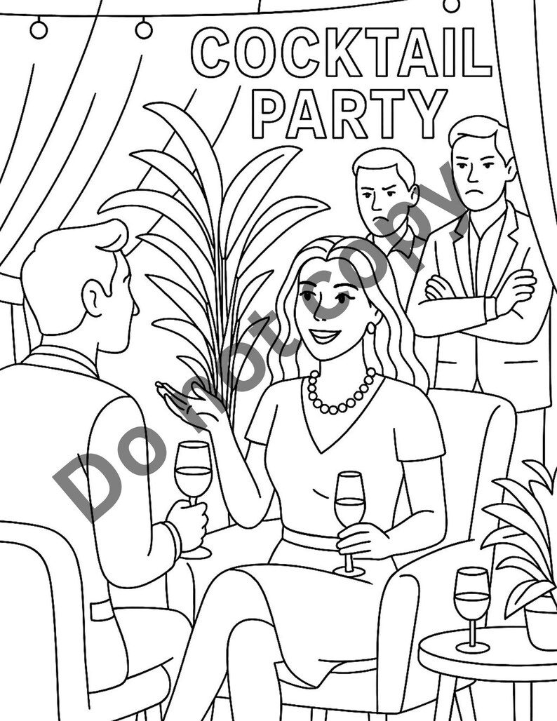 Dating Show Coloring Page: Cocktail Party Scene (PDF Download, 8.5x11in ...