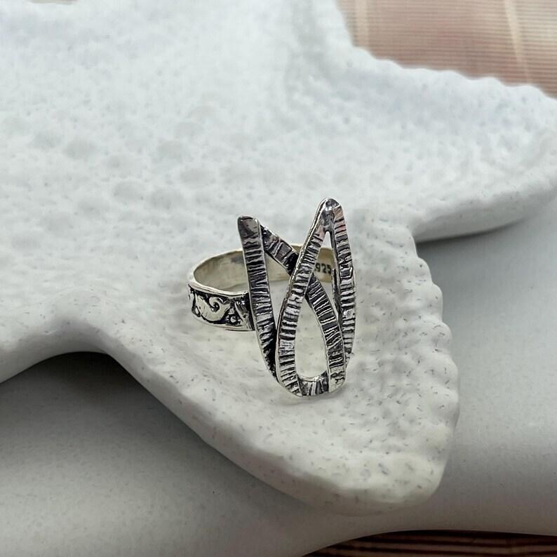 Sterling Silver Openwork Ring • Textured Abstract Statement Ring ...