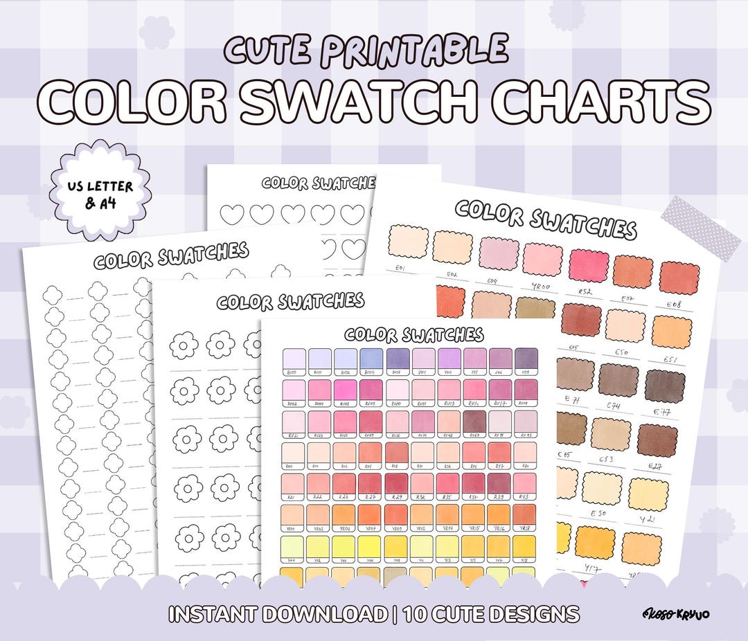 Color Swatch Charts, Printable Alcohol Marker Color Swatches, Cute and ...