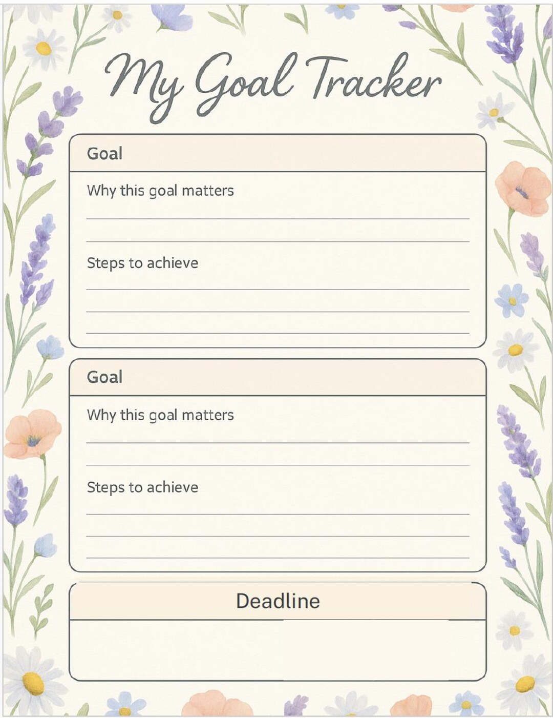 Wildflower Printable Goal Tracker | Cute Goal Planner Sheet | PDF ...