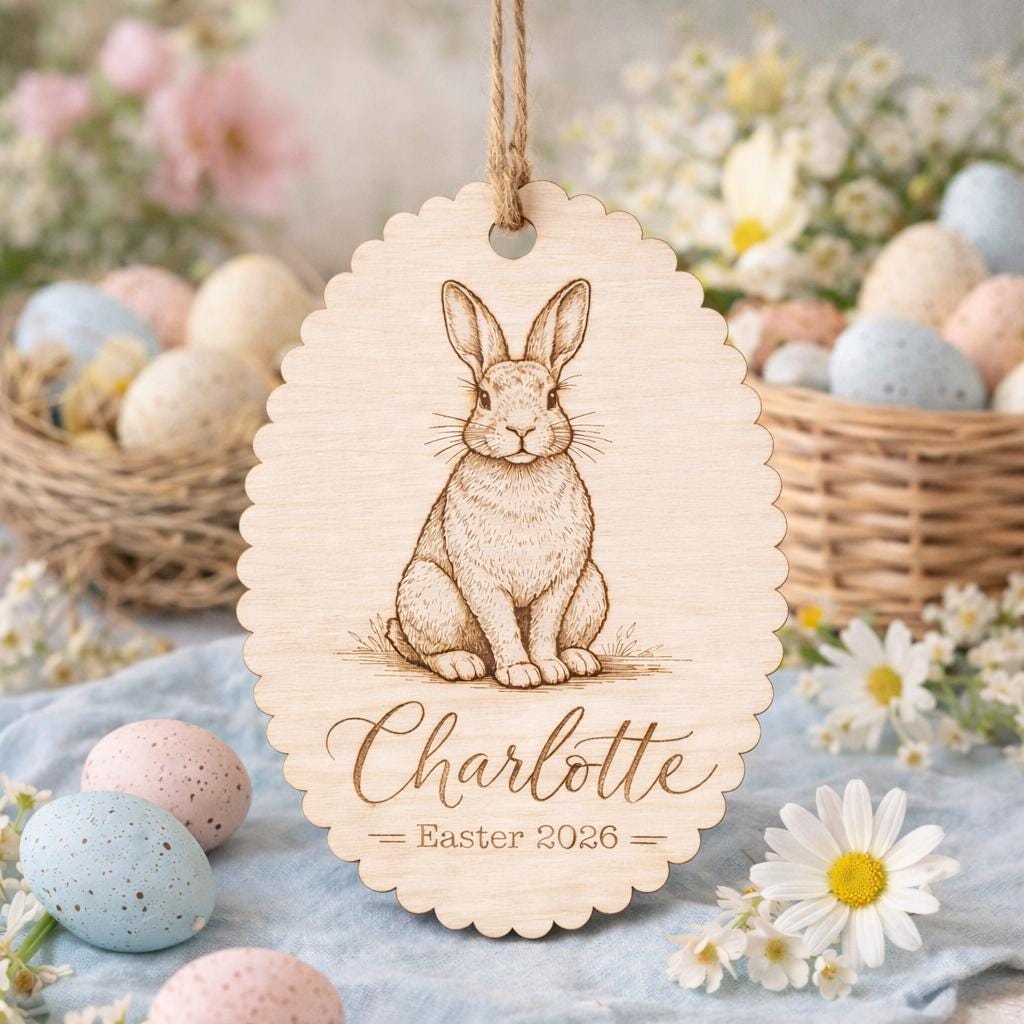 Easter Bunny Ornament, Engraved Gift Tag Laser Cut File (digital ...