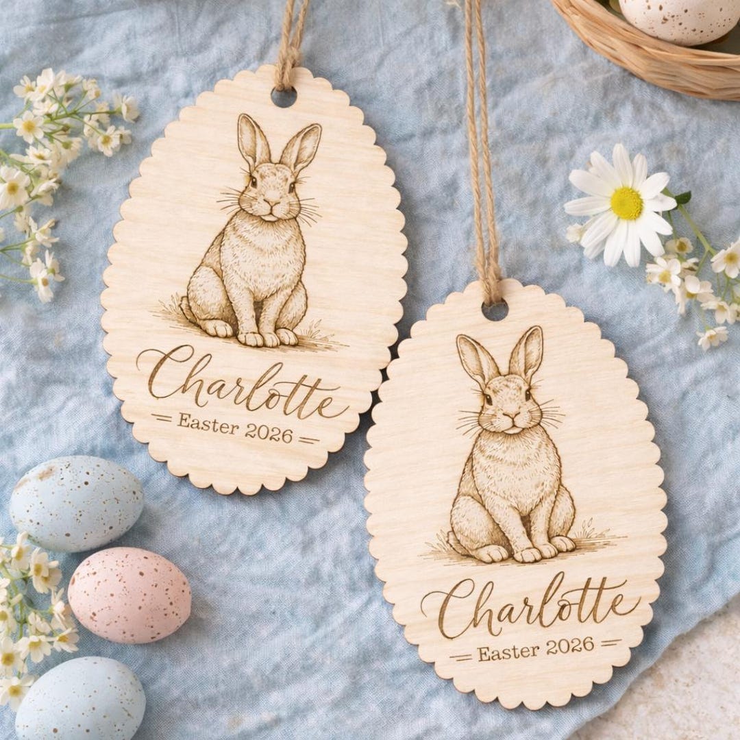 Easter Bunny Ornament, Engraved Gift Tag Laser Cut File (digital ...