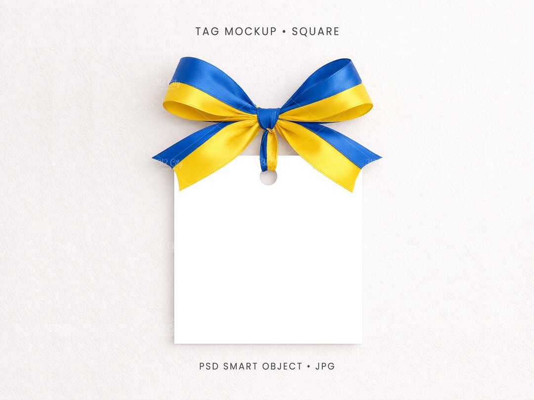 Square Gift Tag Mockup With Ribbon (PSD, JPG) - Etsy