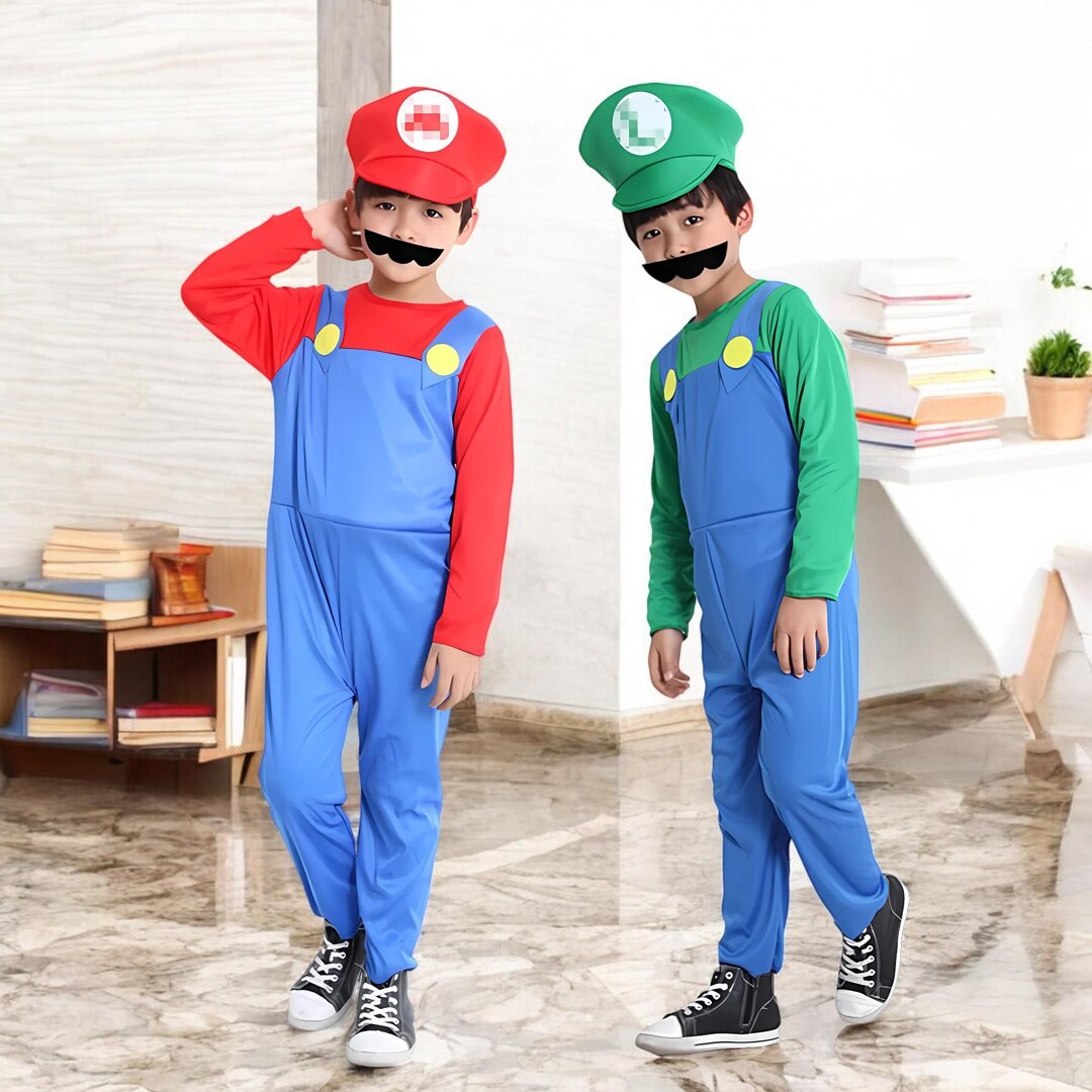 Anime Plumber Luigi Brothers Cosplay Costume - Mario Boy Jumpsuit Beard ...