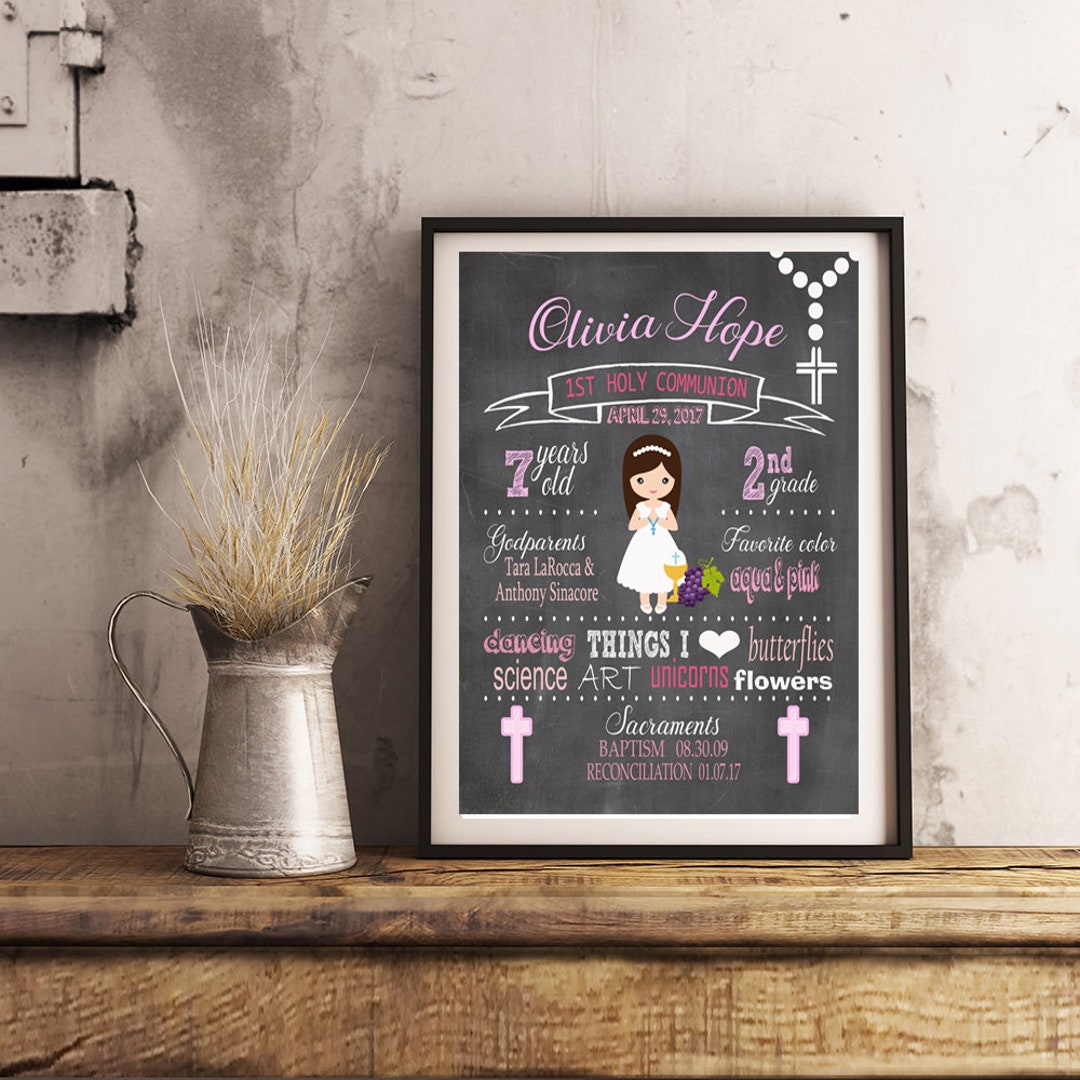 First Communion Chalkboard Sign Girls 1st Communion Poster Printable ...