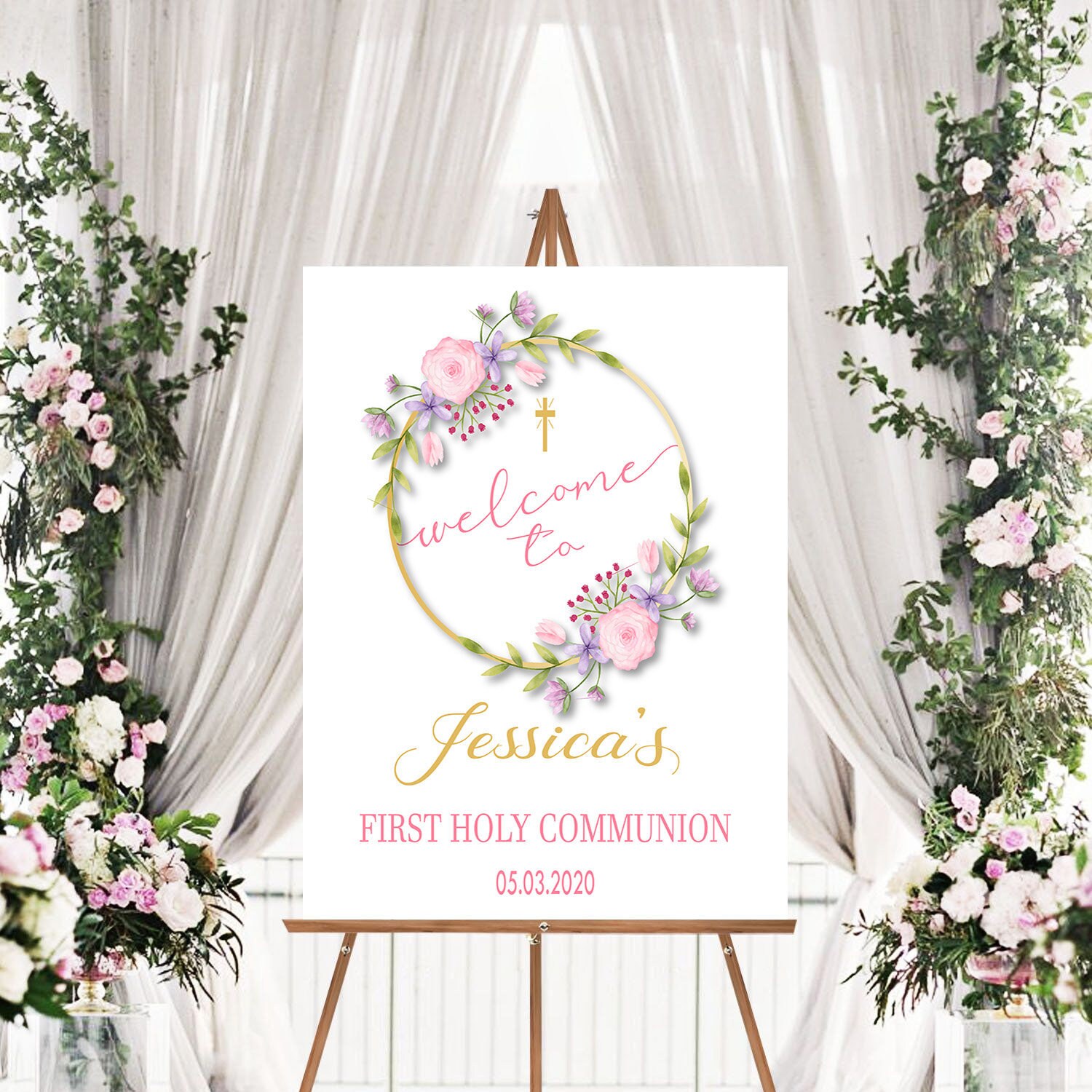 First communion welcome sign girl Communion party | Etsy