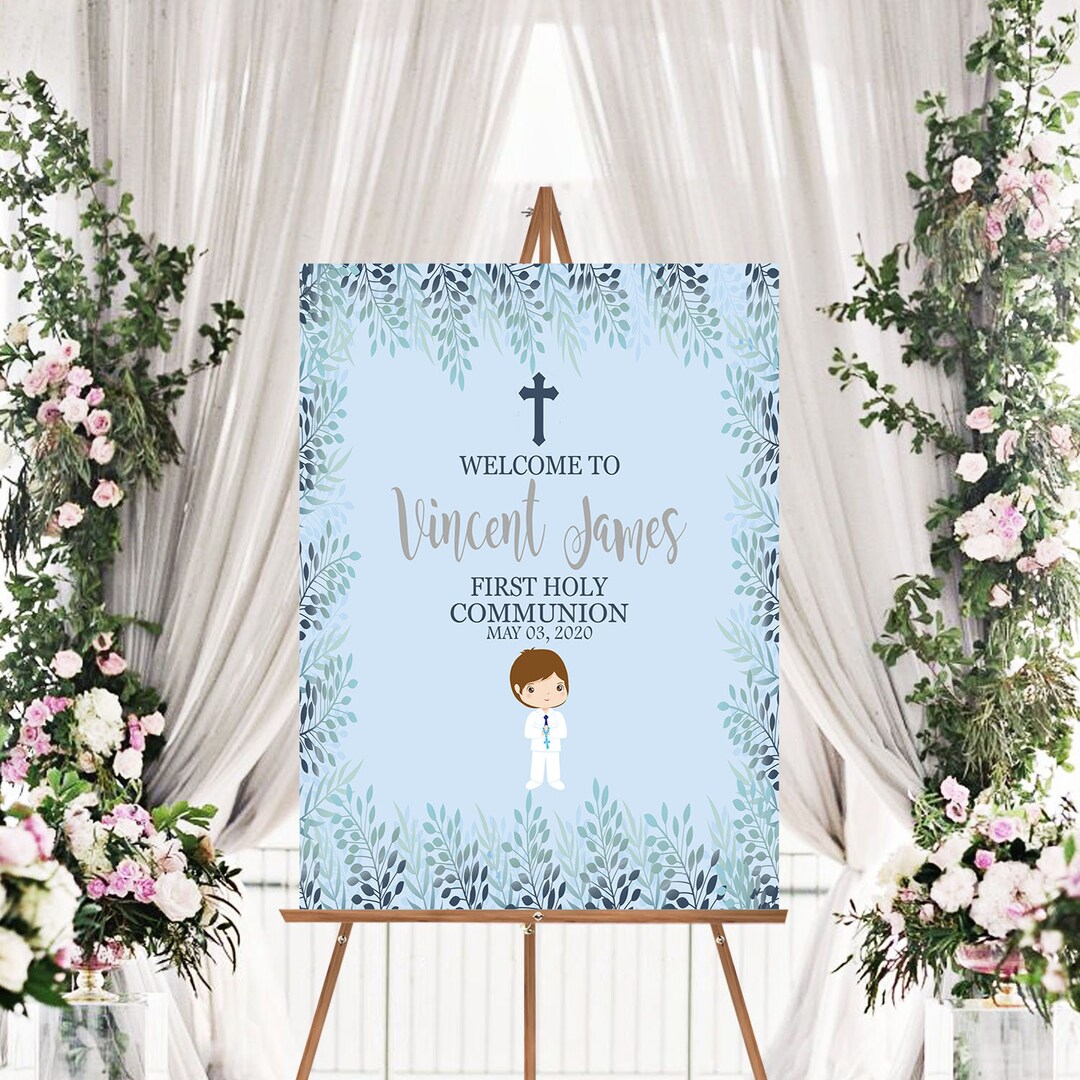 First Communion Welcome Sign Girl, Communion Party Decorations ...