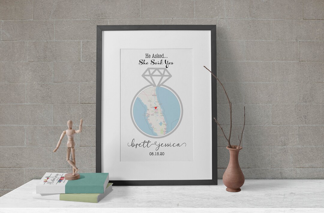 Engagement Location Map Engaged Unique Engagement Gift - Etsy