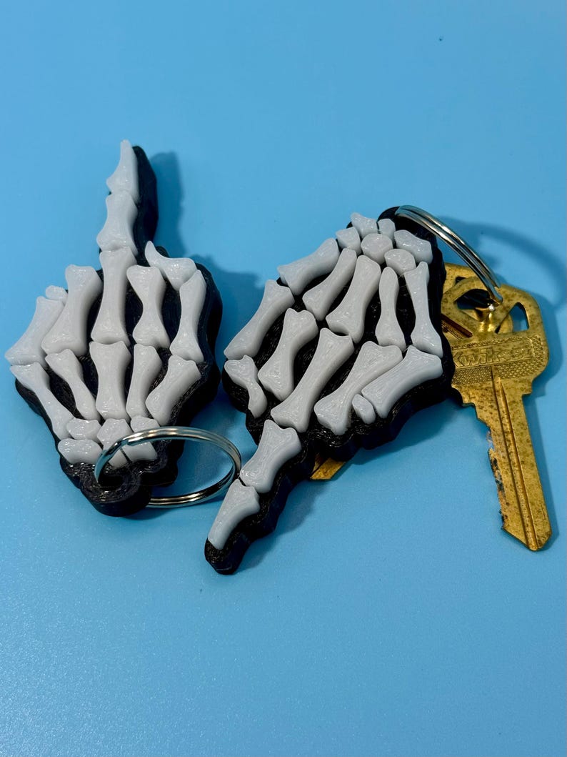 Gothic Attitude Skeleton Middle Finger Soft Keychain, Two Color TPU Key ...