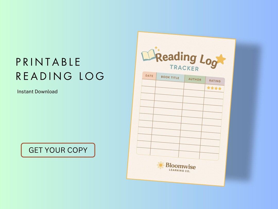 Printable Reading Log for Kids – Cute Book Tracker Chart – PDF Download ...