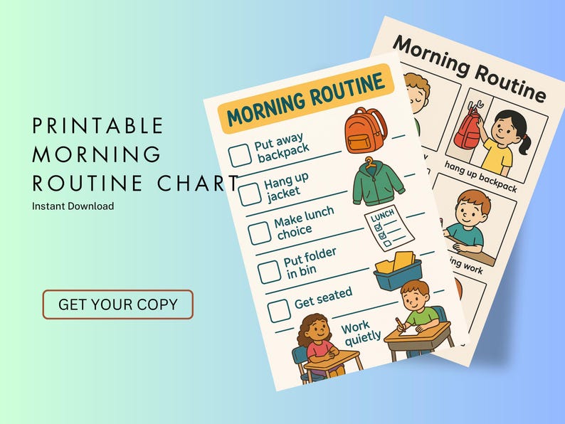 Printable Morning Routine Chart for Kids – Cute Editable PDF – Visual ...