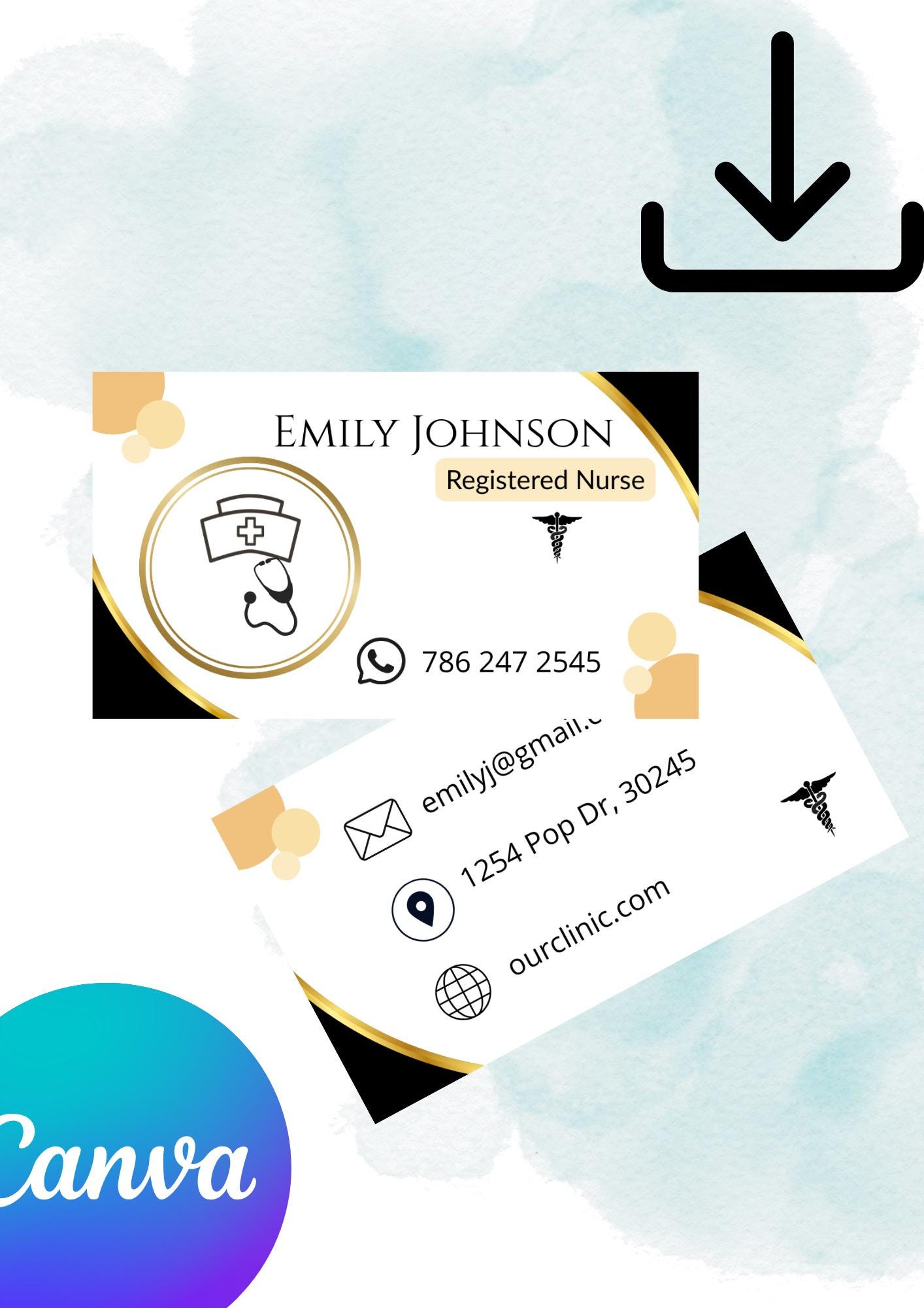 Editable Nurse Business Card Template Canva | CNA, Caregiver, Nurse ...