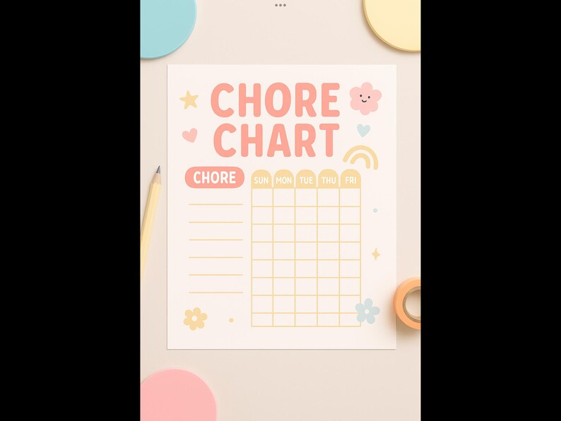 Printable Chore Chart for Kids – Cute Pastel Daily Task Tracker ...