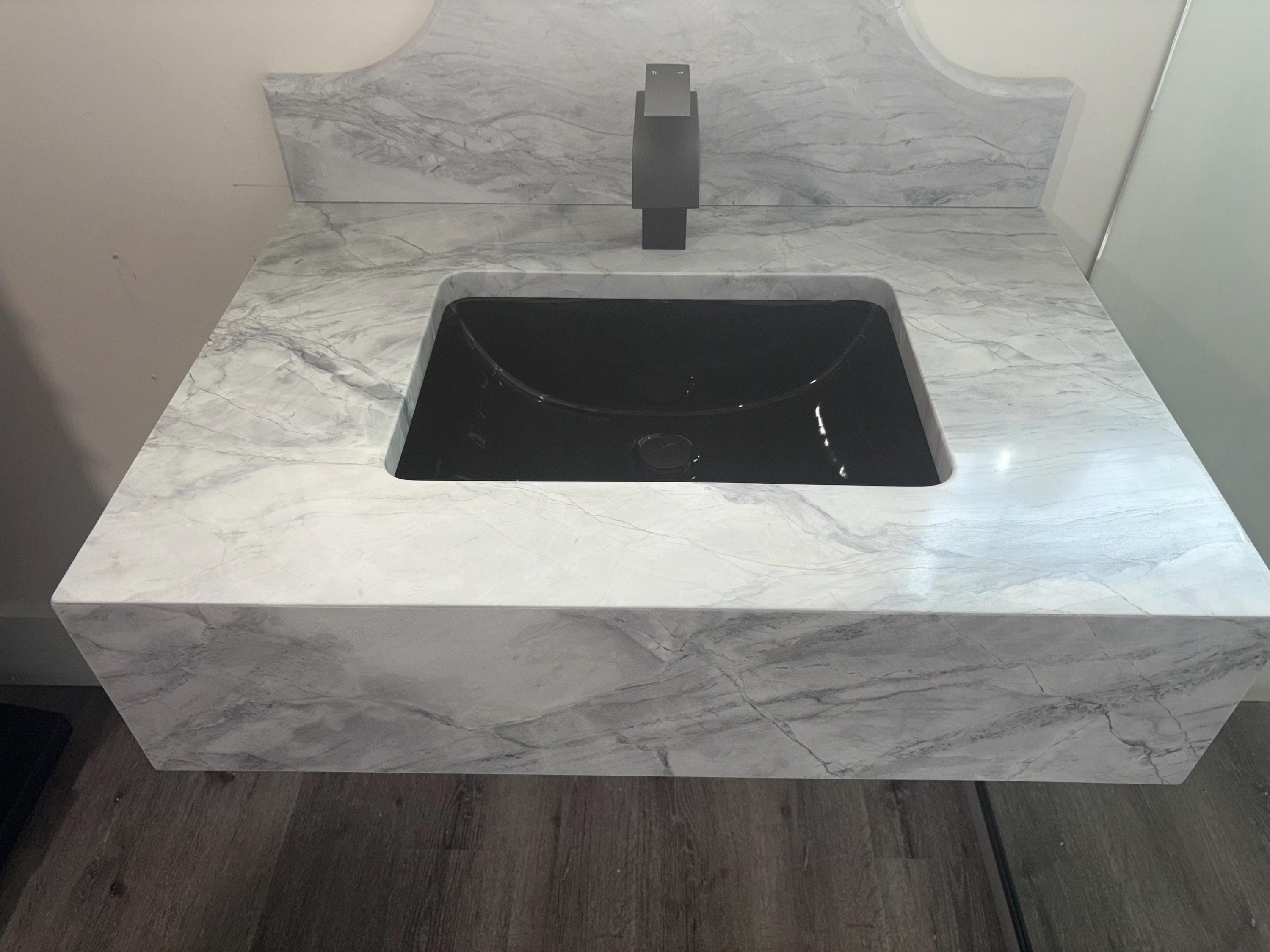 Custom Quartzite Floating Vanity With Integrated Sink – Modern Natural ...