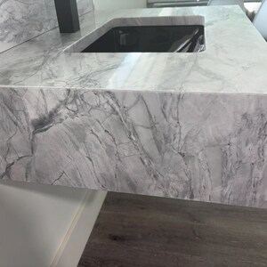 Custom Quartzite Floating Vanity With Integrated Sink – Modern Natural ...