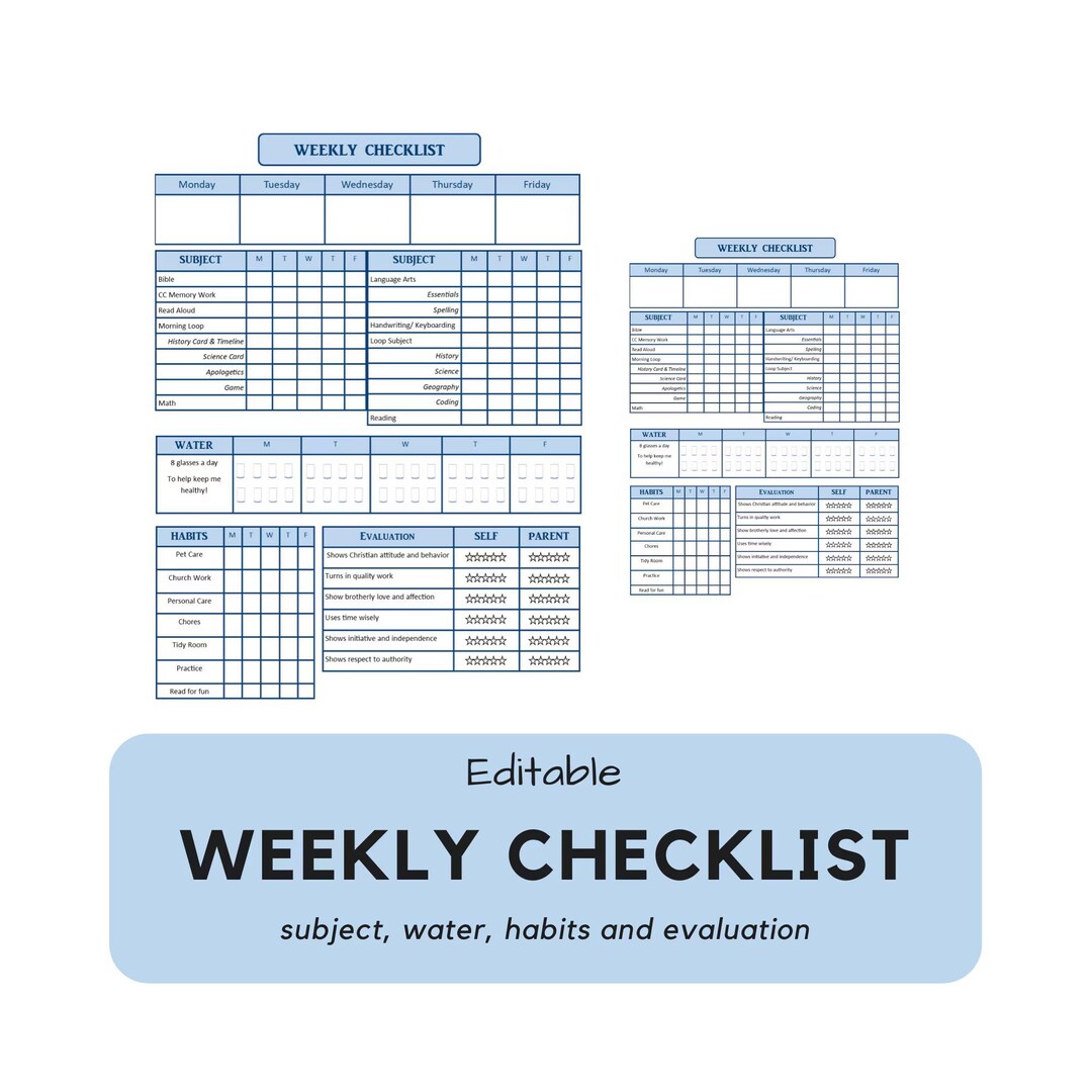 Weekly Checklist Editable - Etsy