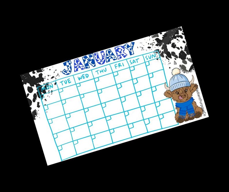 Fun Highland Cow Calendar Printable | Undated Monthly Planner (digital ...