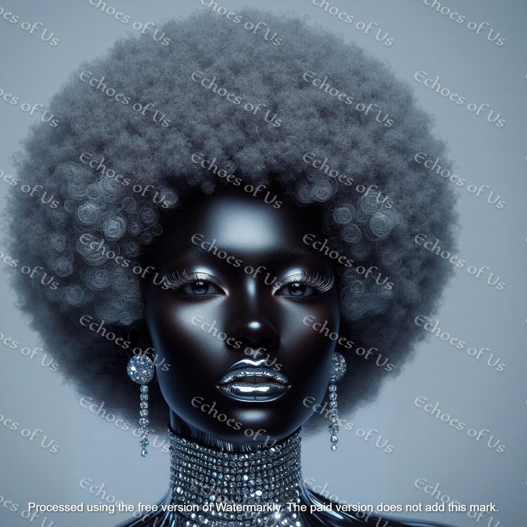 Futuristic Black Woman Portrait: Silver Afro Glam Art (digital Download ...
