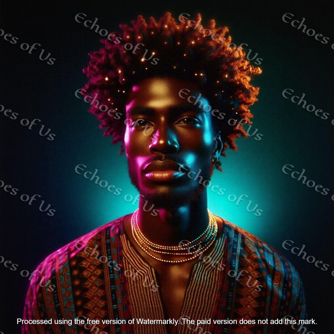 Afrofuturism Black King Portrait: Cosmic Hair Lights - Melanin Art ...