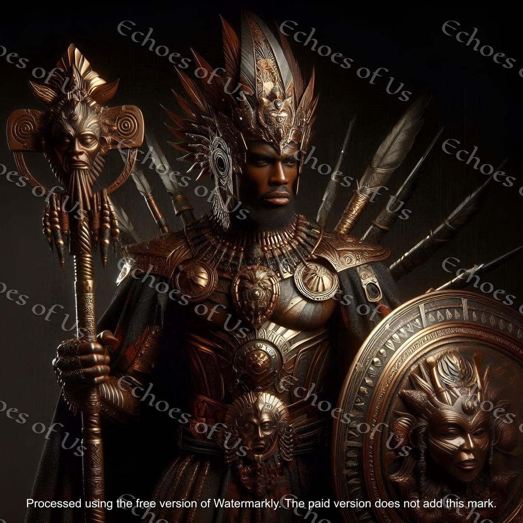 African Warrior King Art: Bronze Armor Afrofuturism Portrait (digital ...