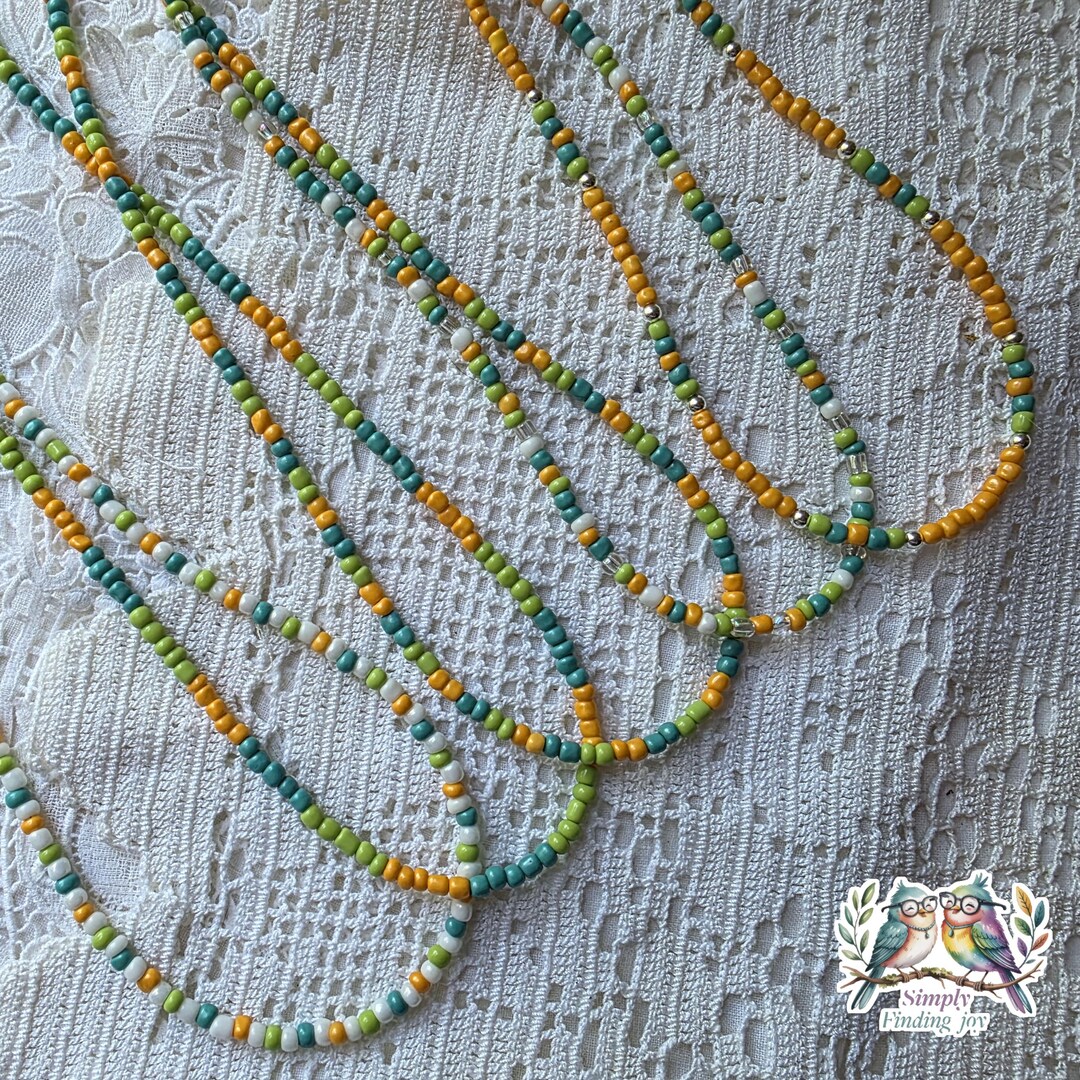 Seed Bead Necklaces, Summer Color Combo Necklace, Teal Necklace, Soft ...