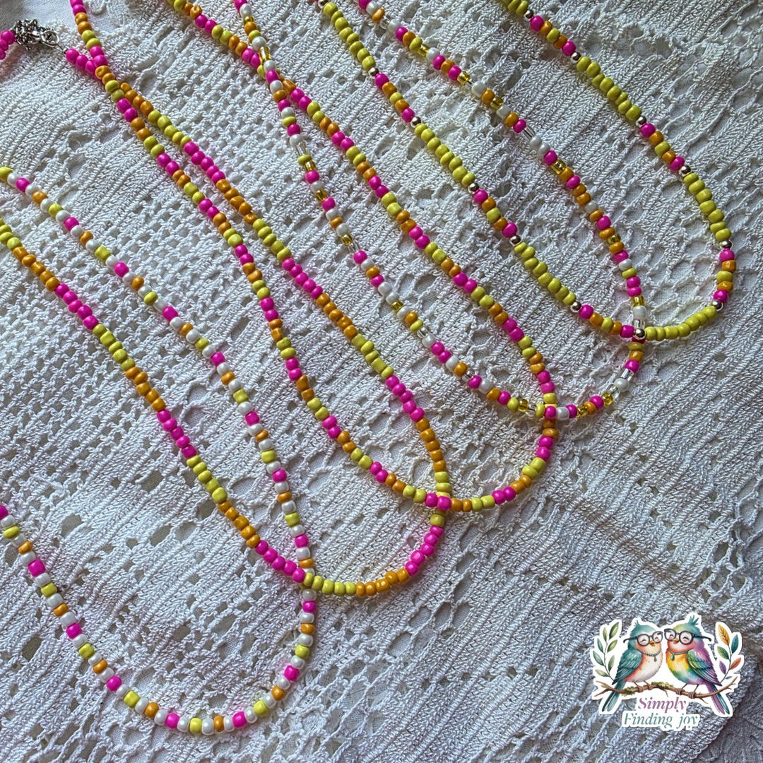Seed Bead Necklaces, Summer Color Combo Necklace, Pink Necklace, Orange ...