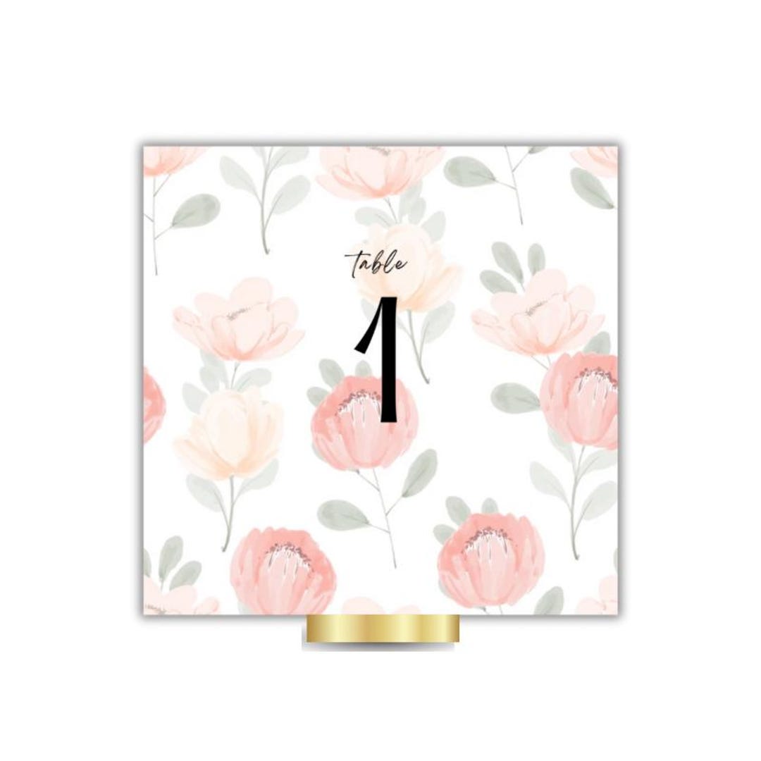 EDIT & PRINT | Table Numbers, Square Flower Table Numbers, Peony Flower ...