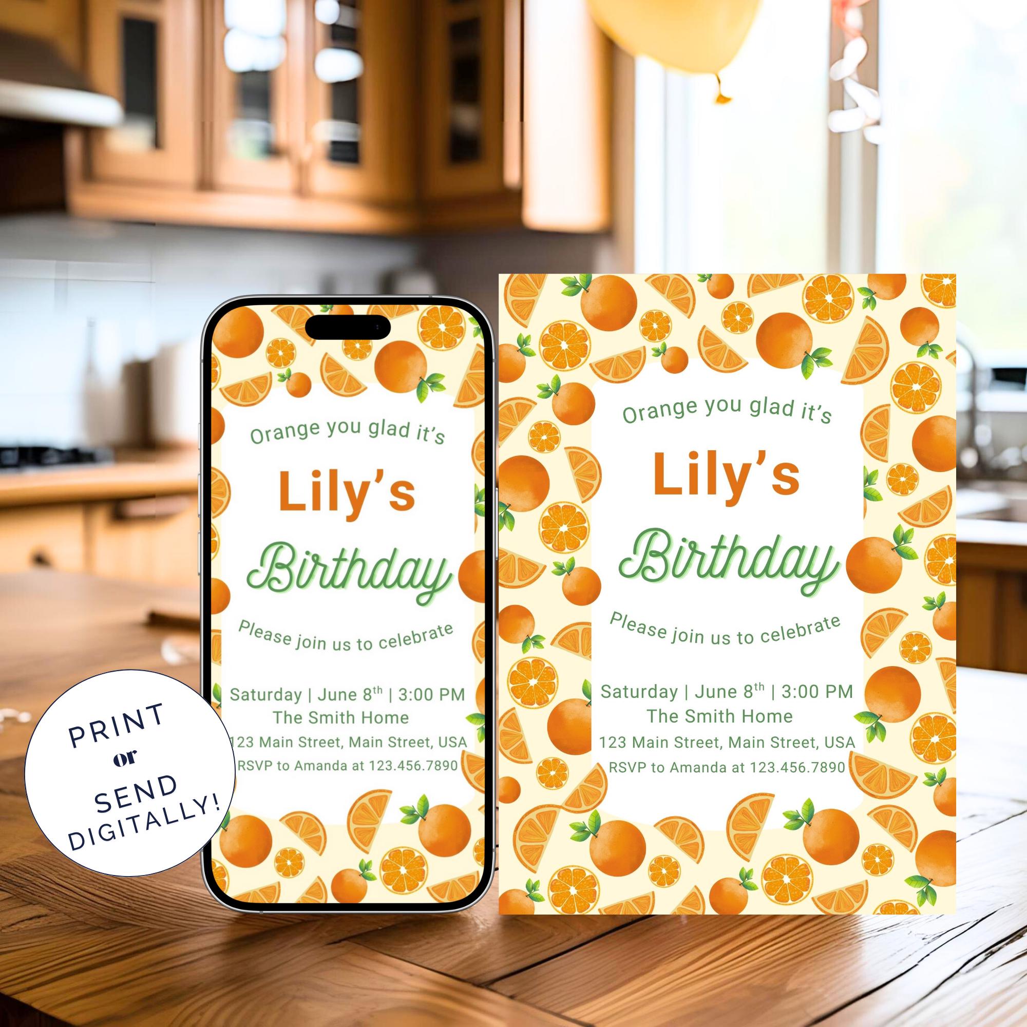 Orange Birthday Invitation Sweet One Orange You Glad Party Girls Boys ...